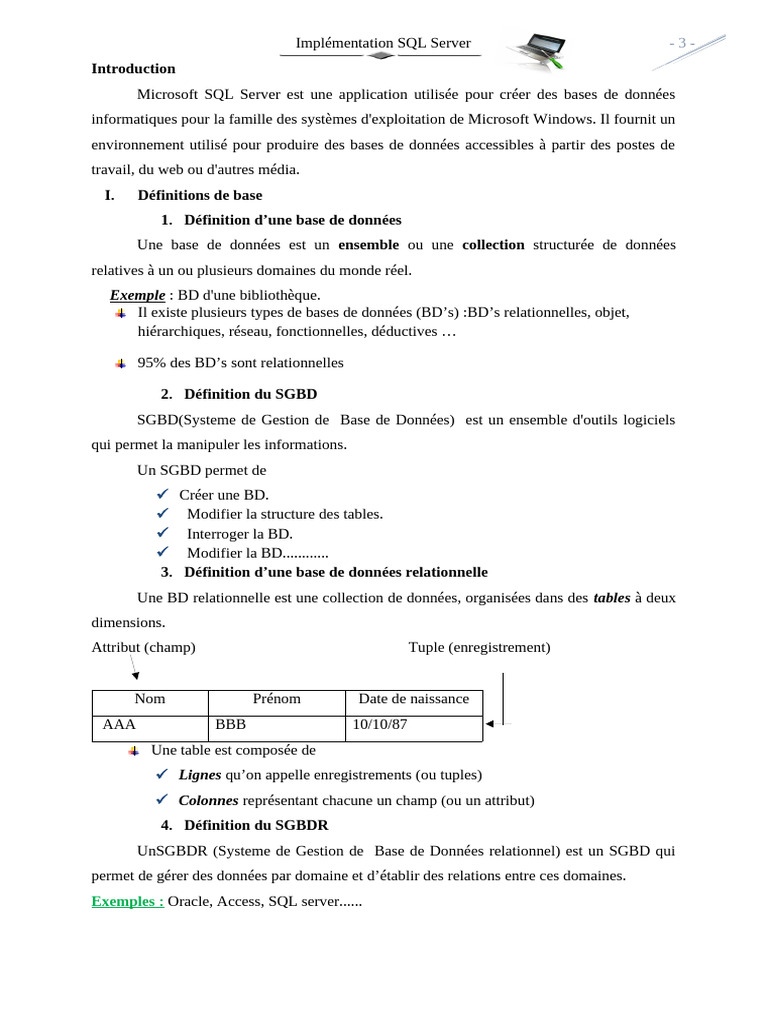 cours 1 Presentation-SQL-Server | PDF | Bases de données | Serveur (Informatique)