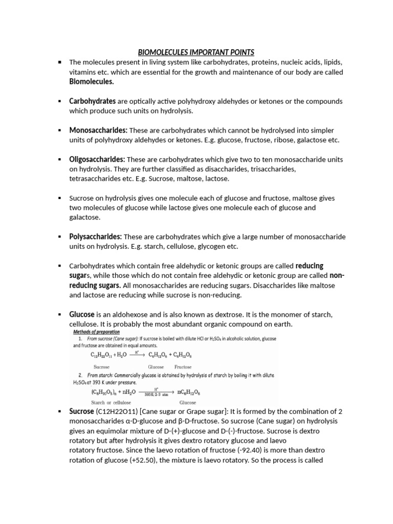 BIOMOLECULES IMPORTANT POINTS | PDF | Carbohydrates | Amino Acid