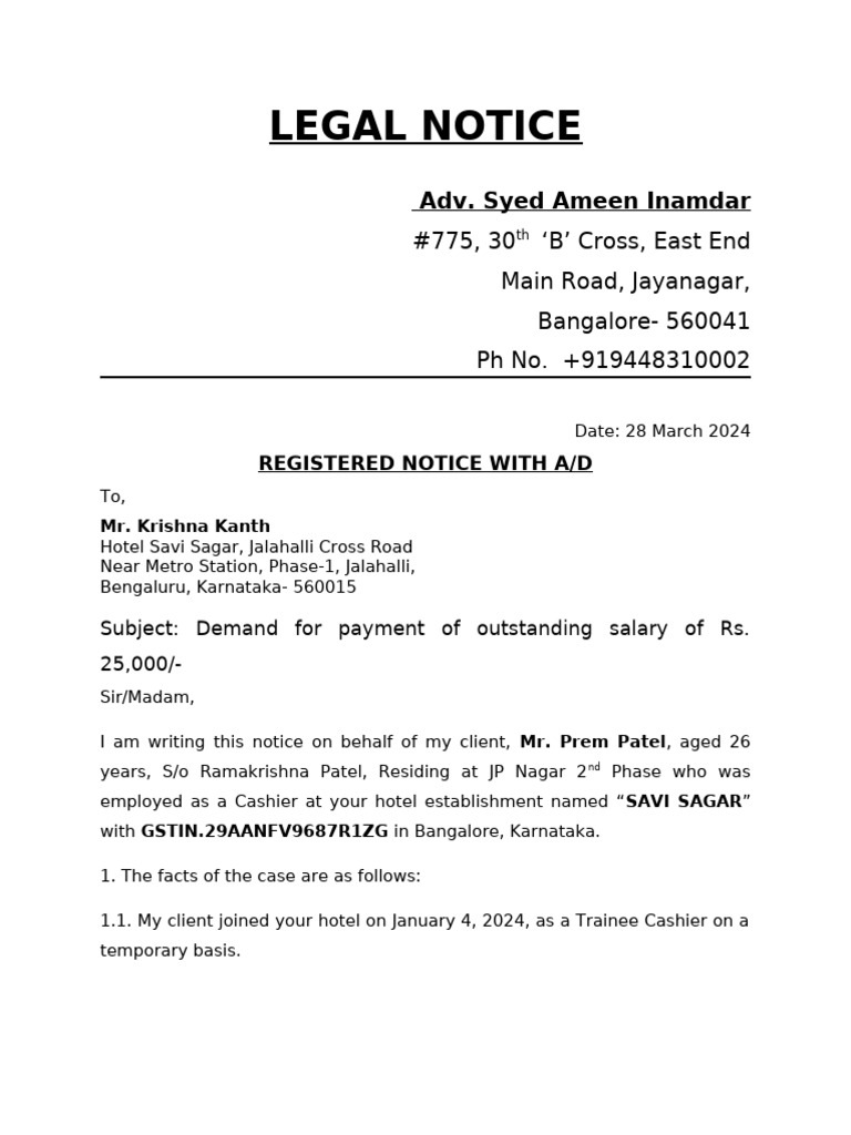 Prem- Legal notice | PDF | Justice | Crime & Violence