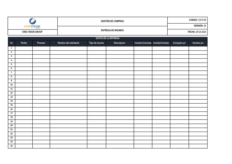 Co-F-06 Formato de Entrega de Insumos | PDF