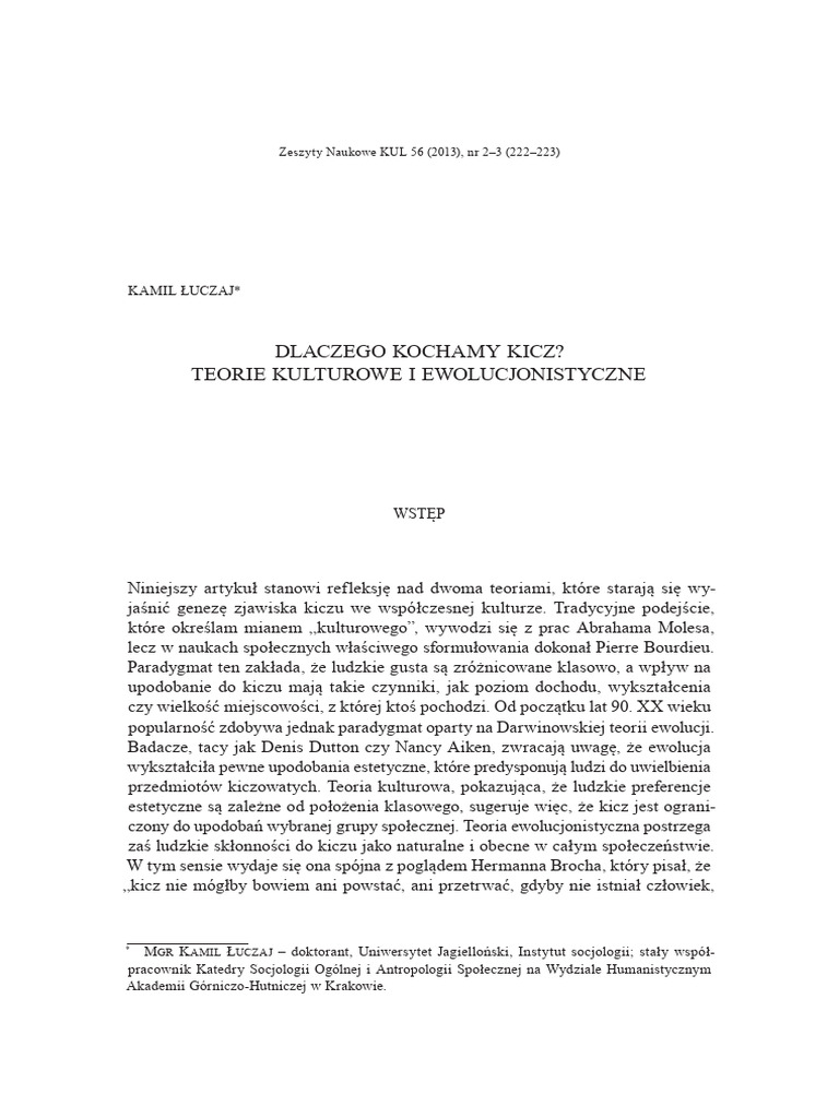Dlaczego Kochamy Kicz Teorie Kulturowe I-1 | PDF