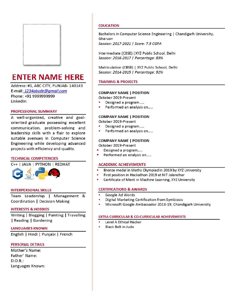 Sample Resume Format - Page-0001 | PDF