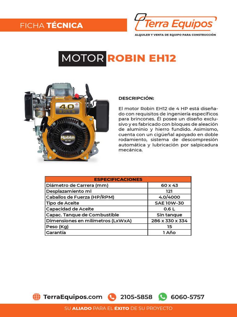 Motor Robin EH12 de 4 HP: Especificaciones y Uso | PDF