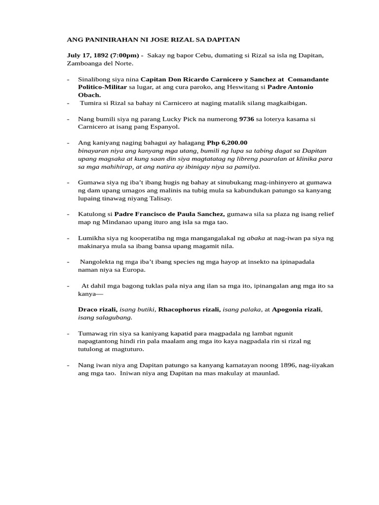 Rizal Sa Dapitan | PDF