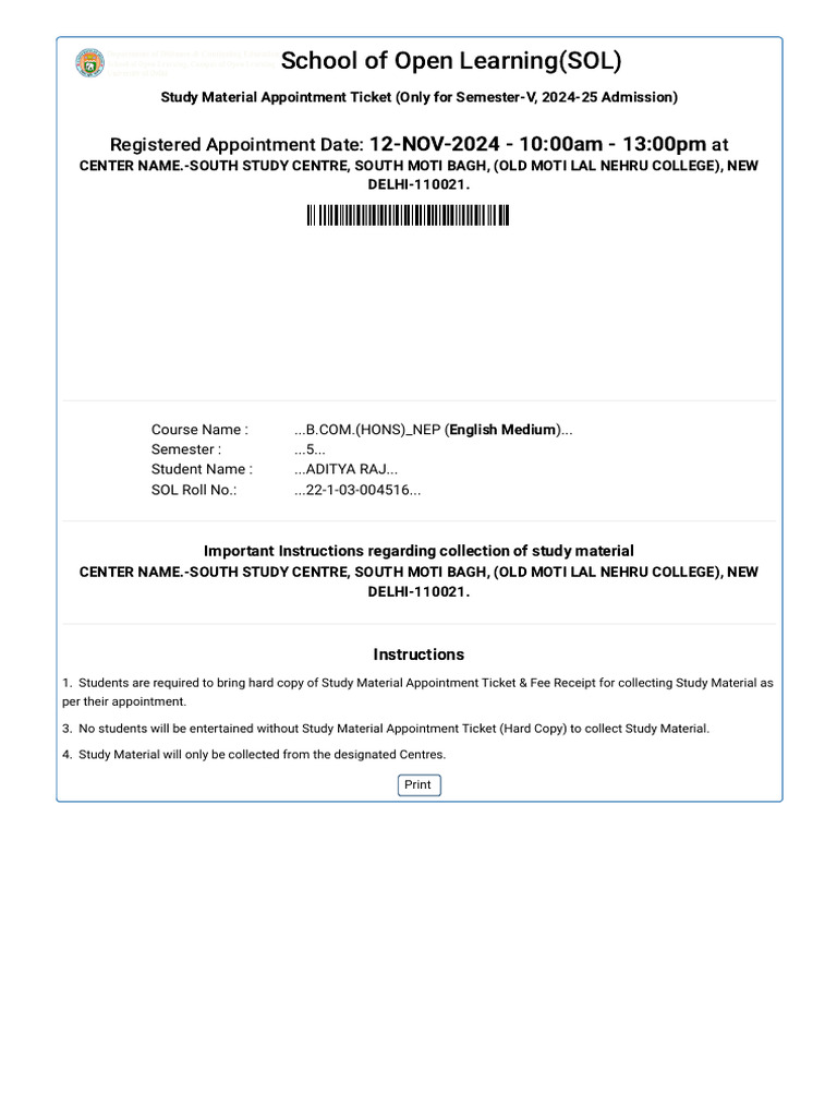 SOL Study Material Appointment | PDF