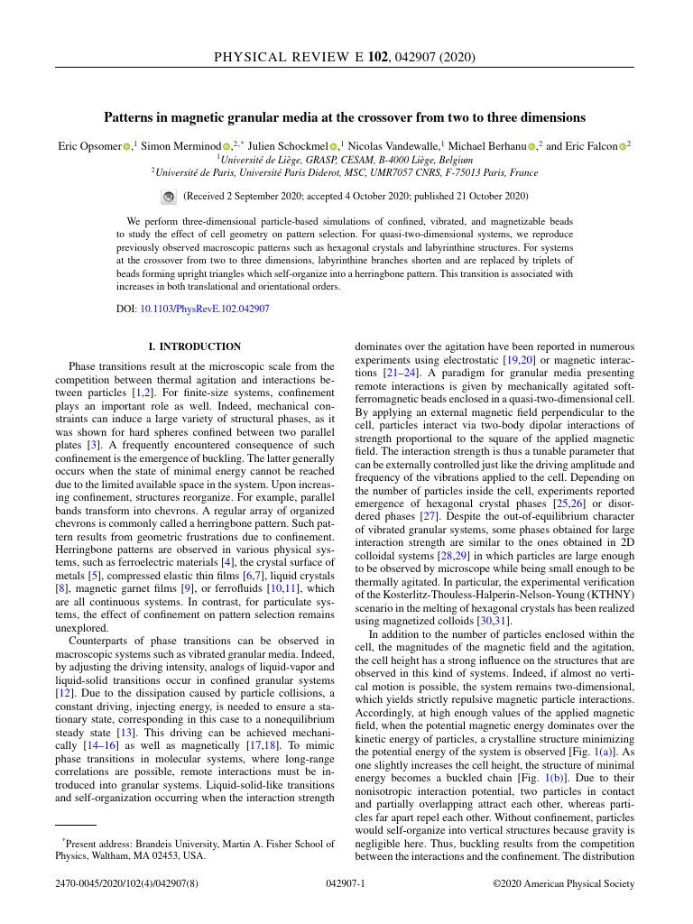 Opsomer Et Al. - 2020 - Patterns in Magnetic Granular Media at The ...