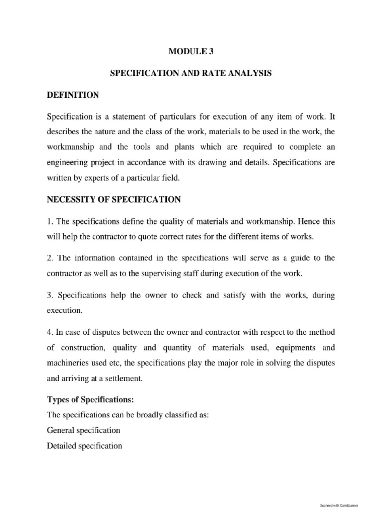 Module 3 Specification and Rate Analysis | PDF