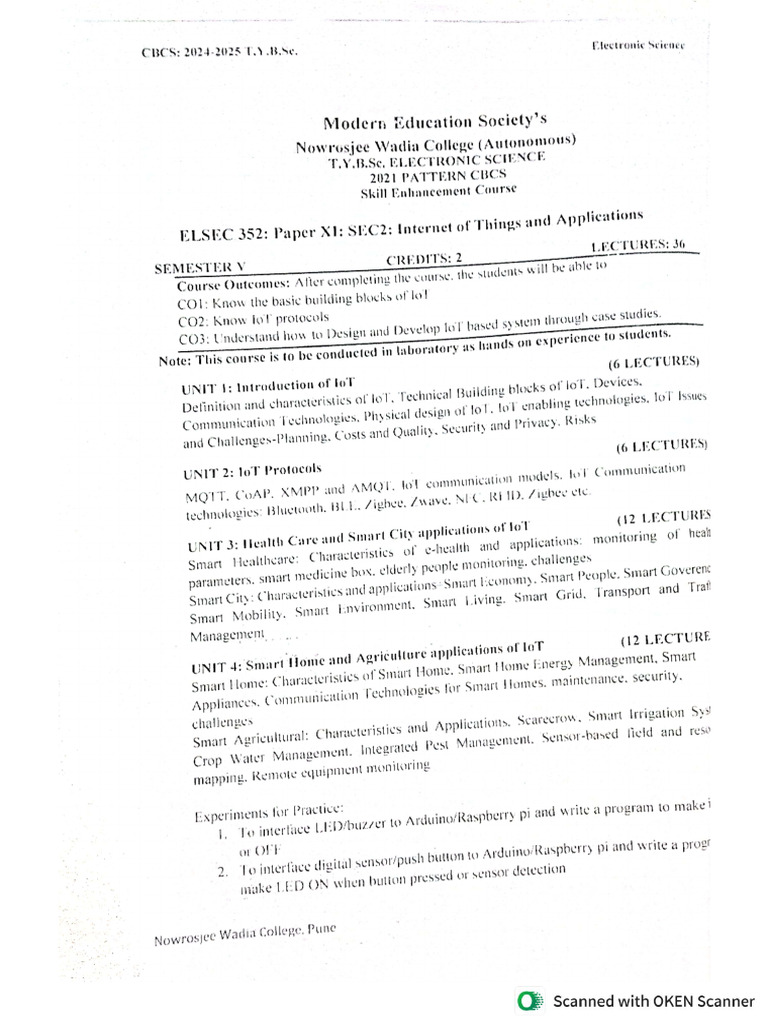 Sem5 Internet of Things (Syllabus) | PDF