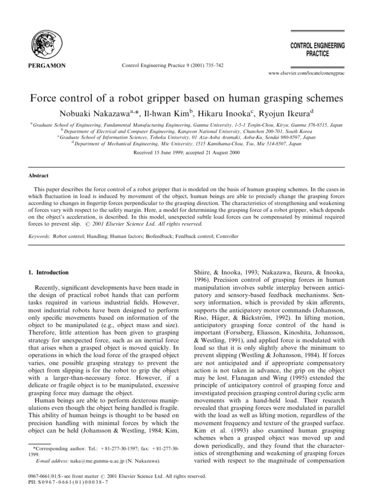Force Control of A Robot Gripper Based On Human Grasping Schemes | PDF ...