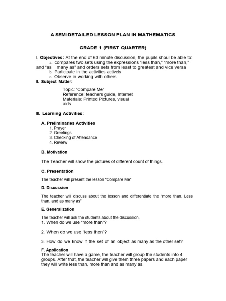 SEMI-DETAILED LESSON PLAN IN MATHEMATICS | PDF