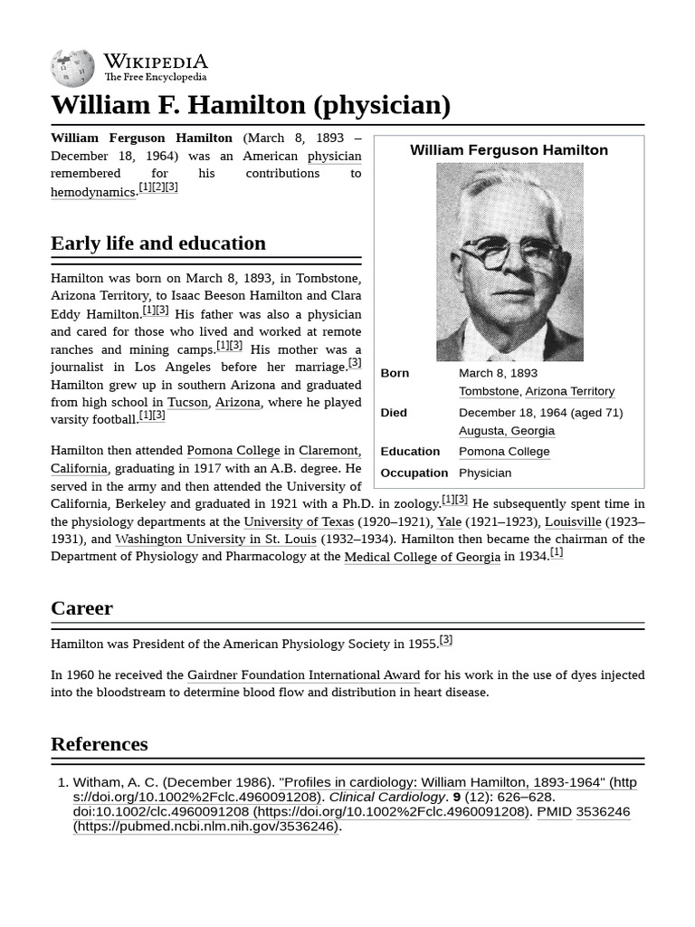 William F. Hamilton (Physician) | PDF | Medicine | Health Care