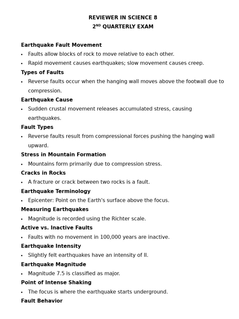 REVIEWER IN SCIENCE 8 - 2nd QA | PDF | Tropical Cyclones | Earthquakes