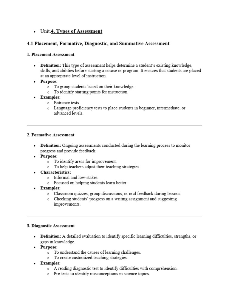 Four Types of Assessment Explained | PDF | Educational Assessment ...