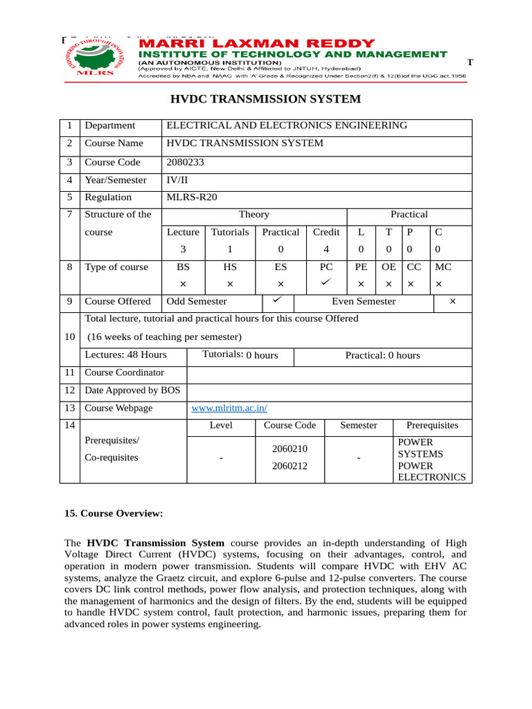 HVDC TRANSMISSION (Iv-1) | PDF | High Voltage Direct Current | Engineering