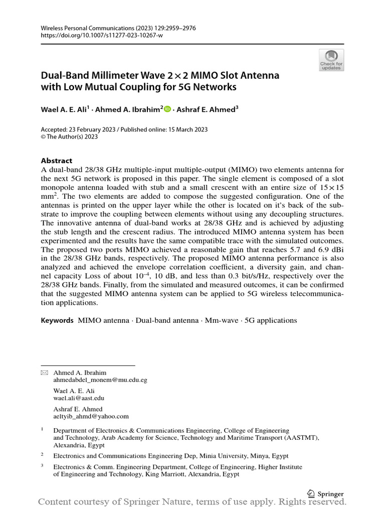 Dual-Band Millimeter Wave 2 2 MIMO Slot Antenna Wi | PDF | Antenna ...