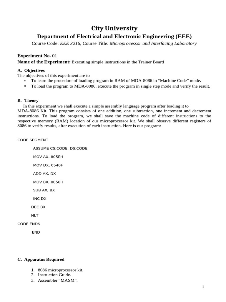 EEE 3216 Experiment 01 | PDF | Assembly Language | Computer Programming EEE 3216 Experiment 01 | PDF | Assembly Language | Computer Programming