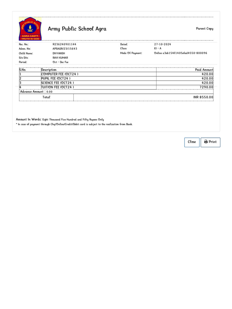 Erp - Awesindia.edu - in FeeReceipts PrintFeeReceiptParent | PDF
