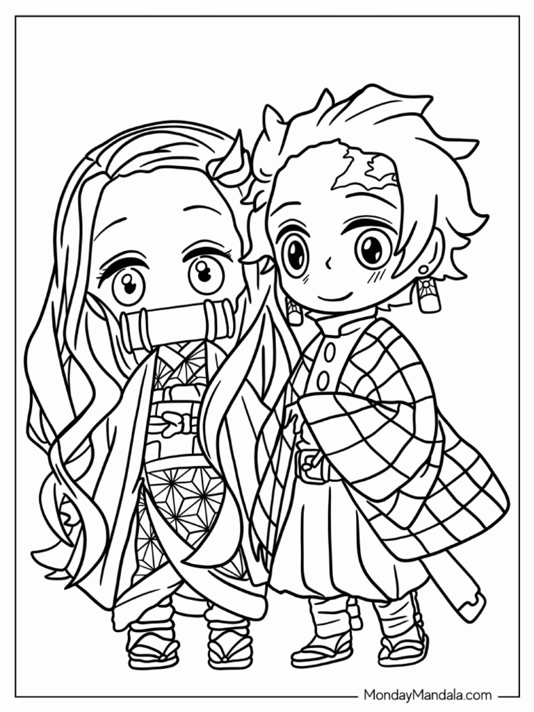 Chibi Tanjiro and Nezuko Coloring Sheet | PDF