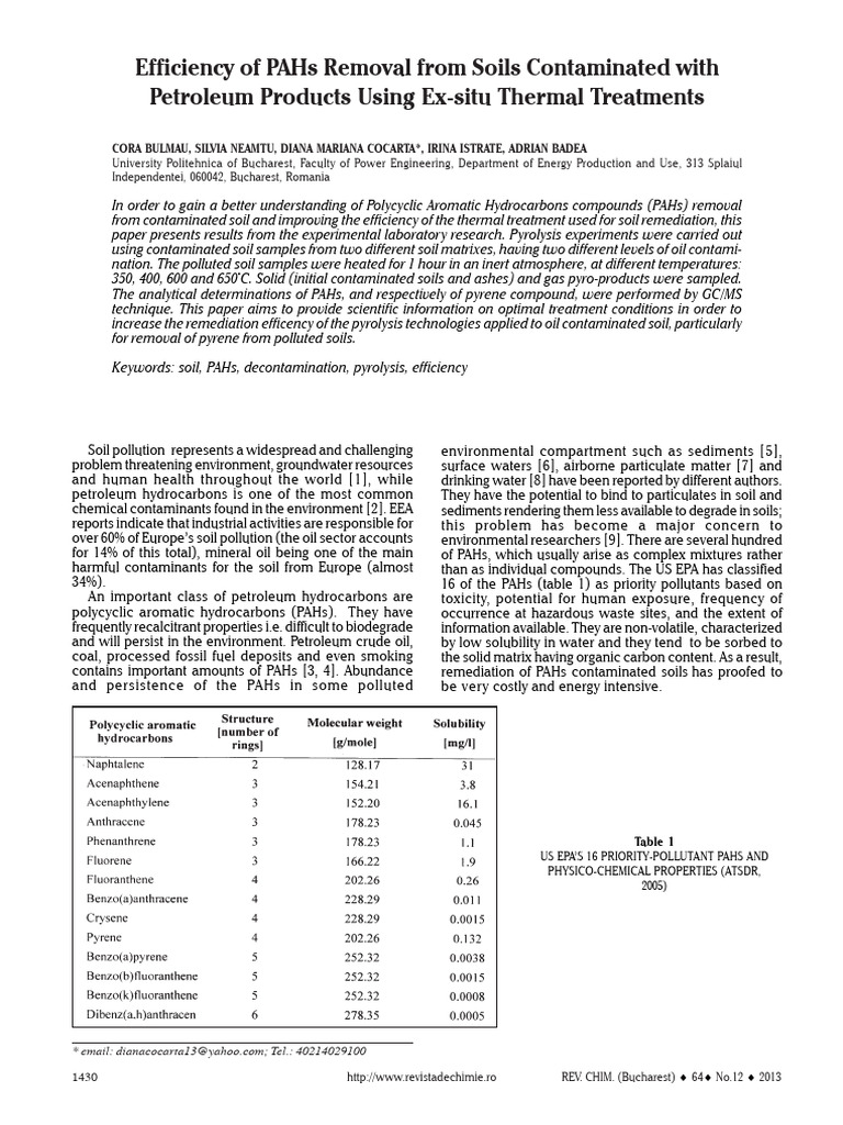 Efficiency of PAHs Removal From Soils Co | PDF | Polycyclic Aromatic ...