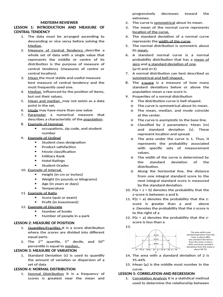 Midterm Reviewer Matm | PDF | Normal Distribution | Mean