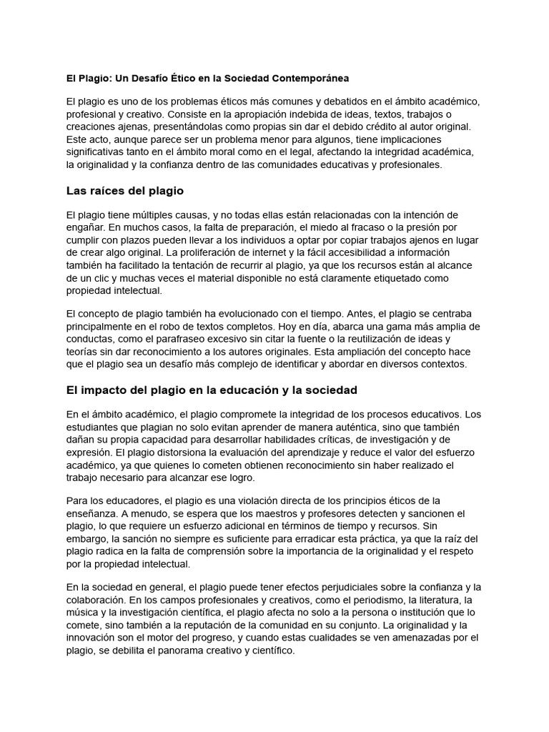 Ensayo en El Plagio | PDF | Plagio | Propiedad intelectual