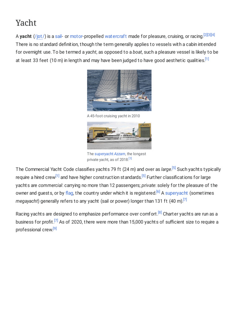 Yacht - Wikipedia | PDF | Yacht | Watercraft