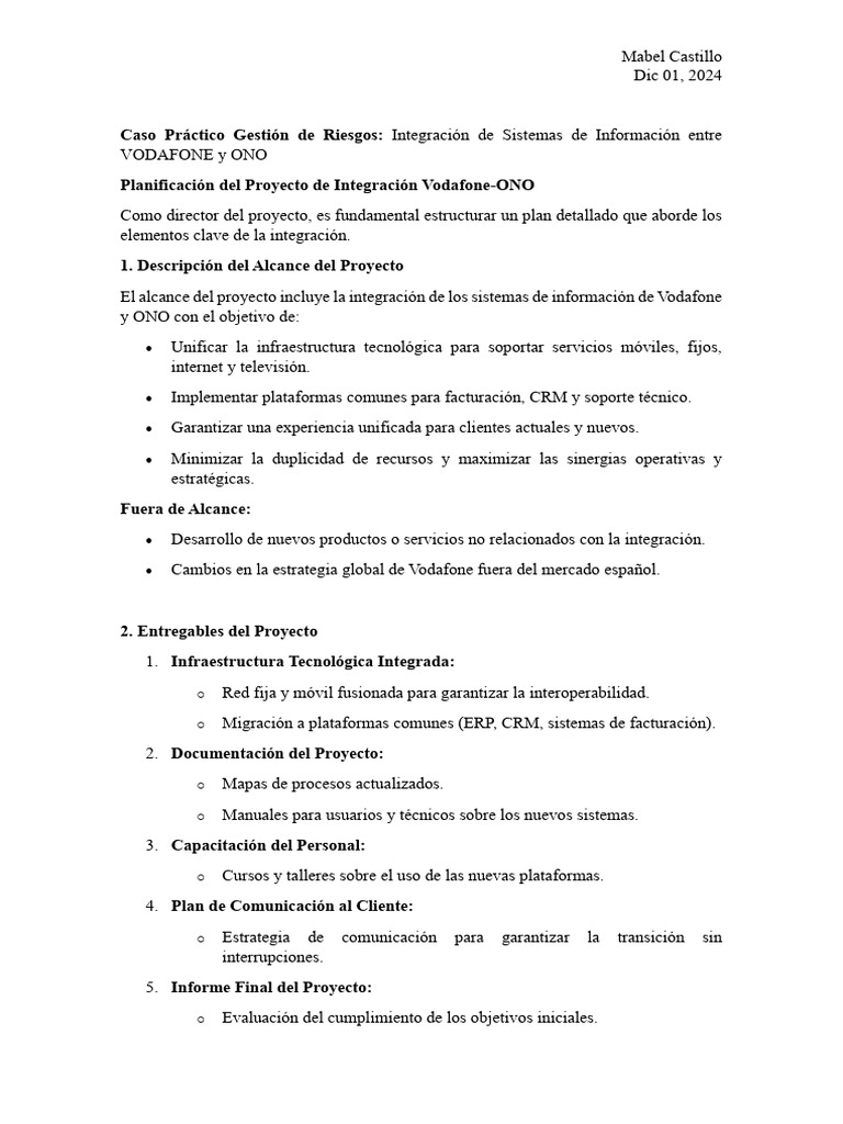 Caso Práctico Gestión de Riesgos - Mabel Castillo | PDF | Sistema de informacion | Planificación ...