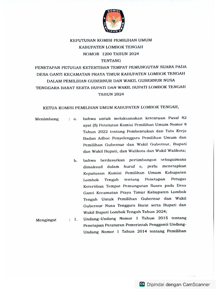 Sk Penetapan Petugas Ketertiban Tps Desa Ganti | PDF