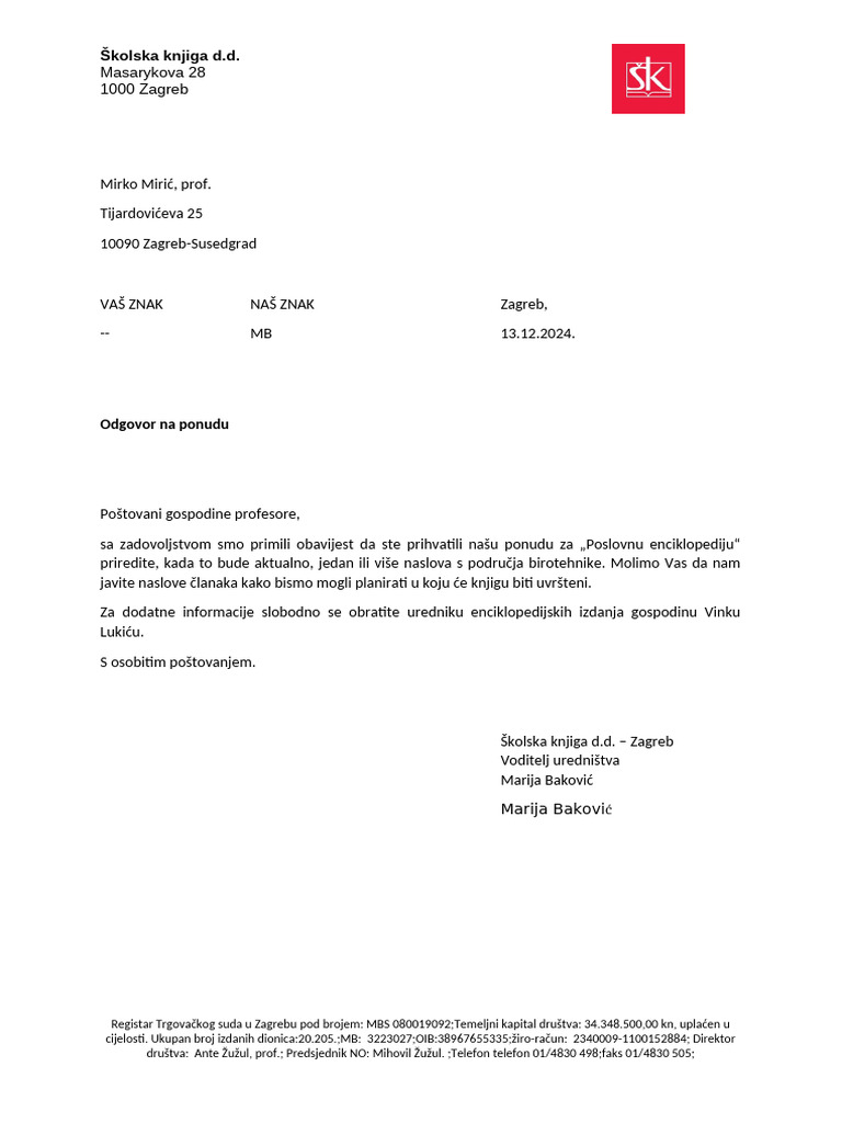 odgovor na ponudu _ŠK | PDF