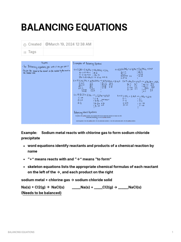 Balancing Equations | PDF