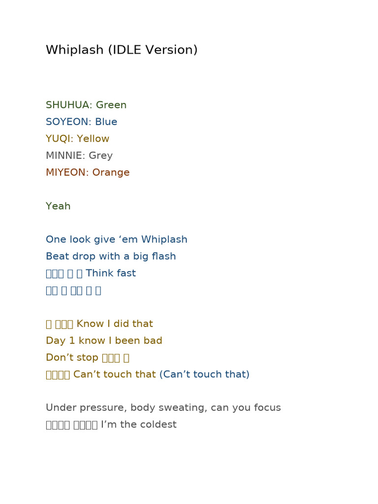 Whiplash IDLE Version Lyrics | PDF