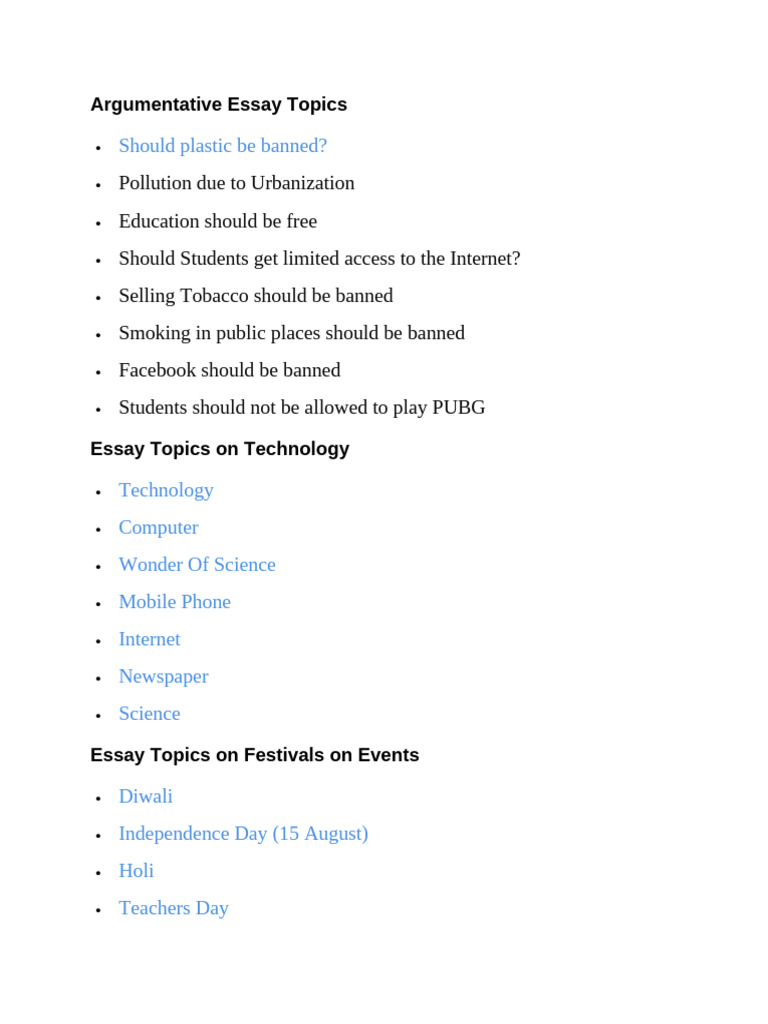 Argumentative Essay Topics | PDF