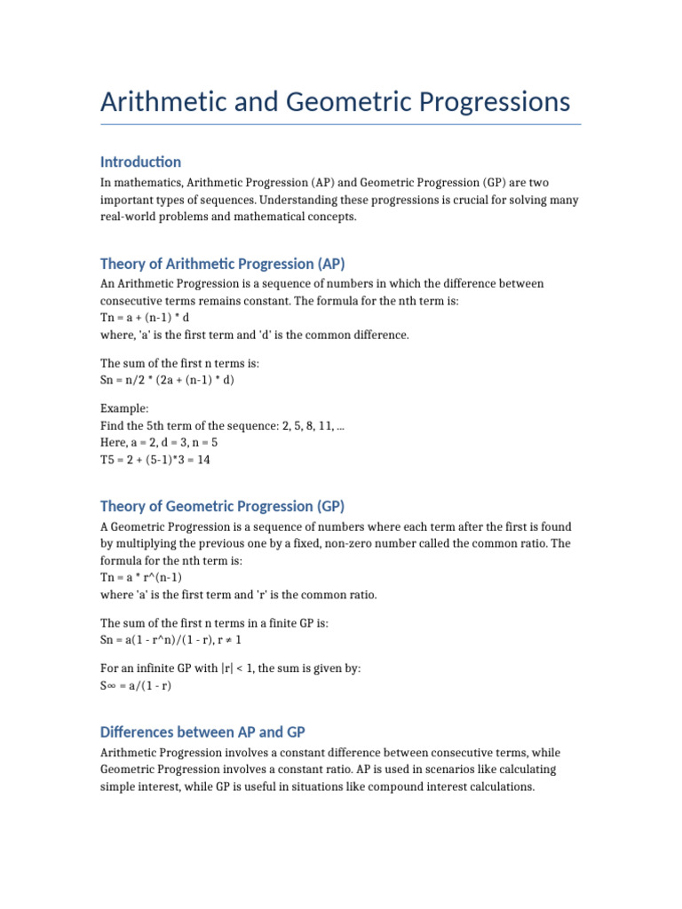ICSE_Arithmetic_Geometric_Progression_Project | PDF