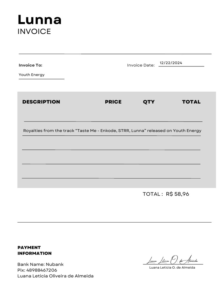 Invoice for Music Royalties Payment | PDF