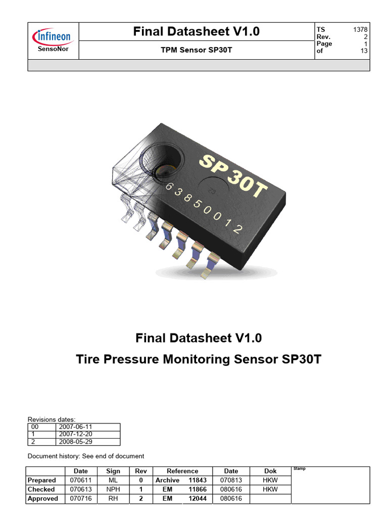 Final Datasheet V1.0: TPM Sensor SP30T | PDF | Sensor | Amplifier