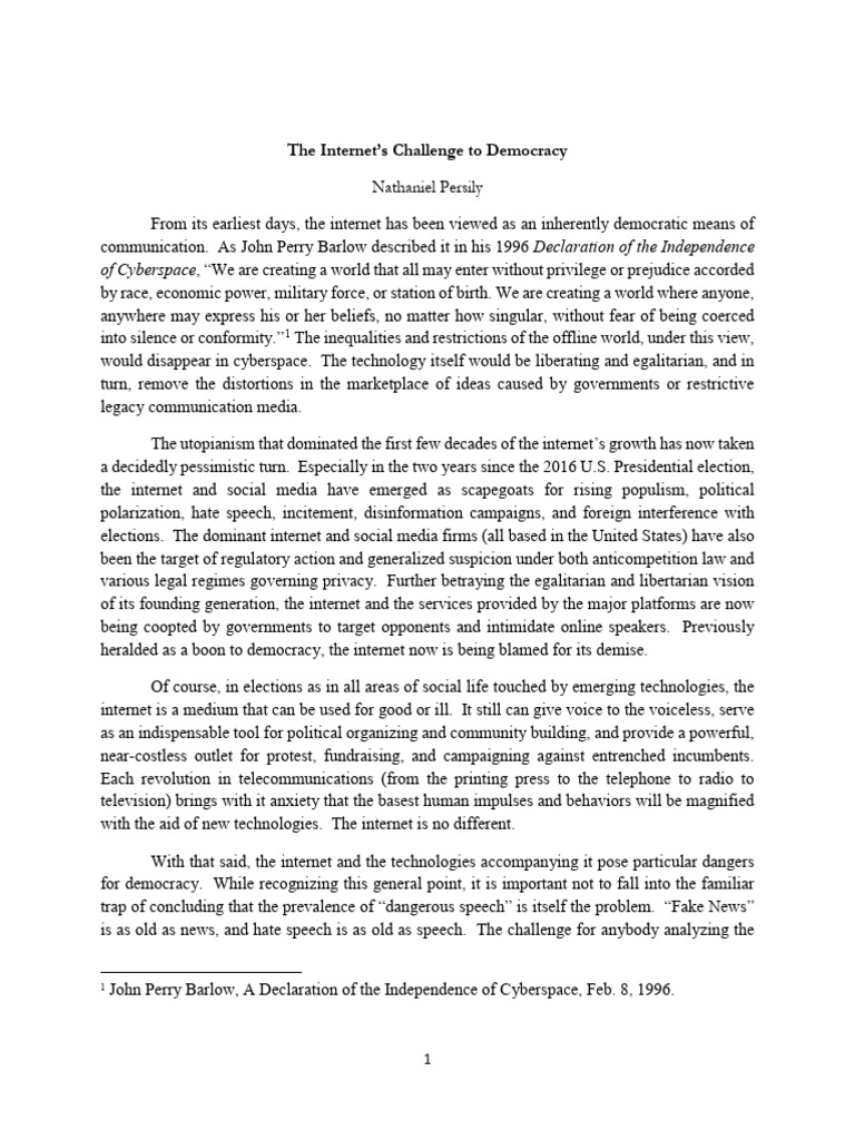 Nate Persily the Internets Challenge to Democracy | PDF | Social Media | Popular Culture & Media ...