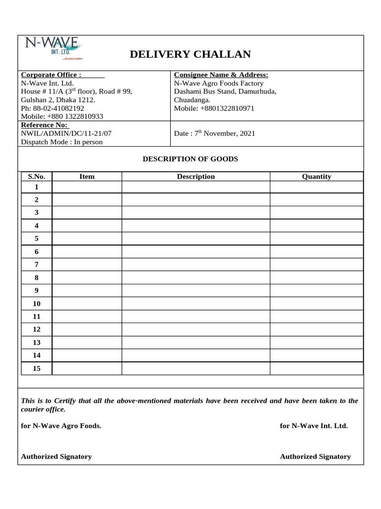Delivery Challan | PDF