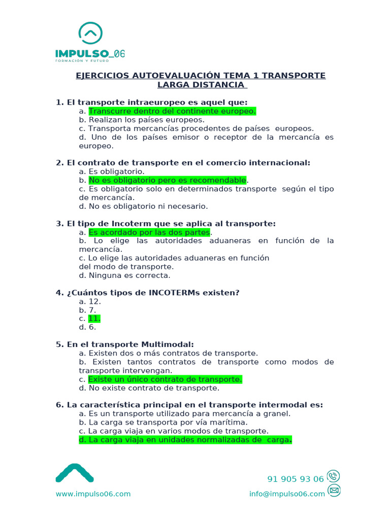 Ejercicios Autoevaluación Tema 1 Transporte Larga Distancia Solucionado | PDF | Transporte