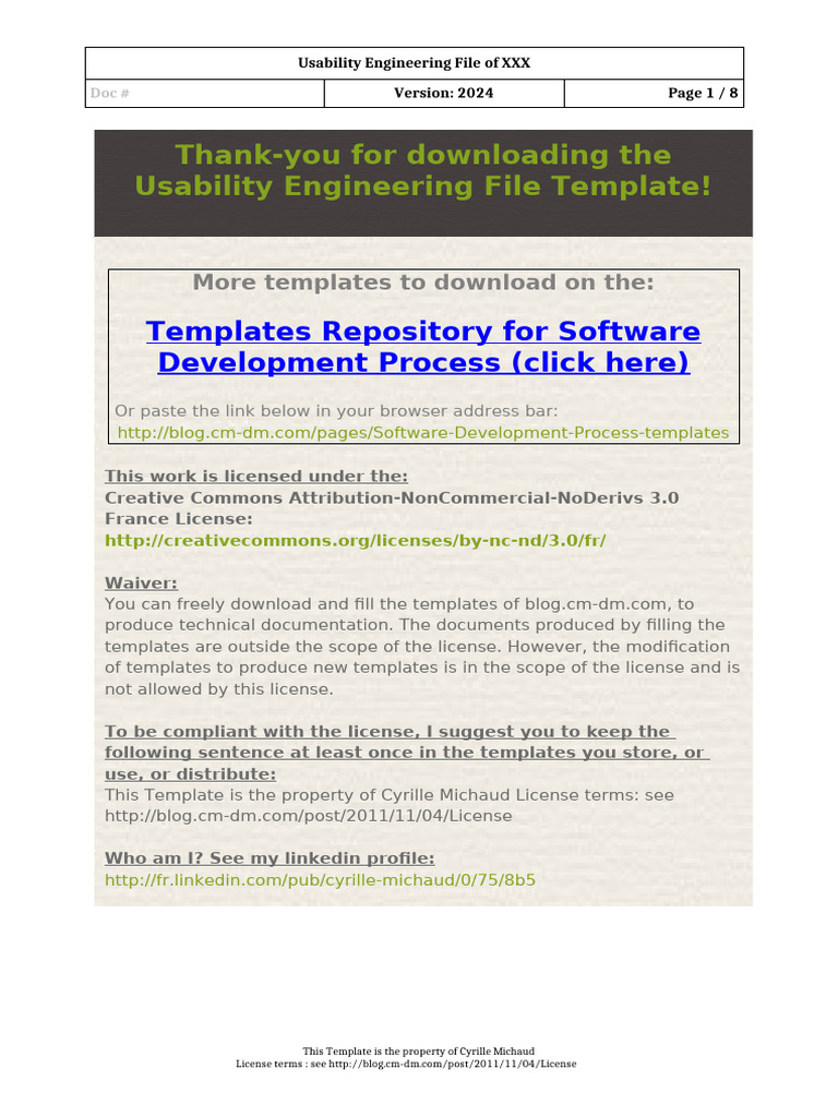 Usability Engineering File Template 2024 | PDF | Usability | Specification (Technical Standard)