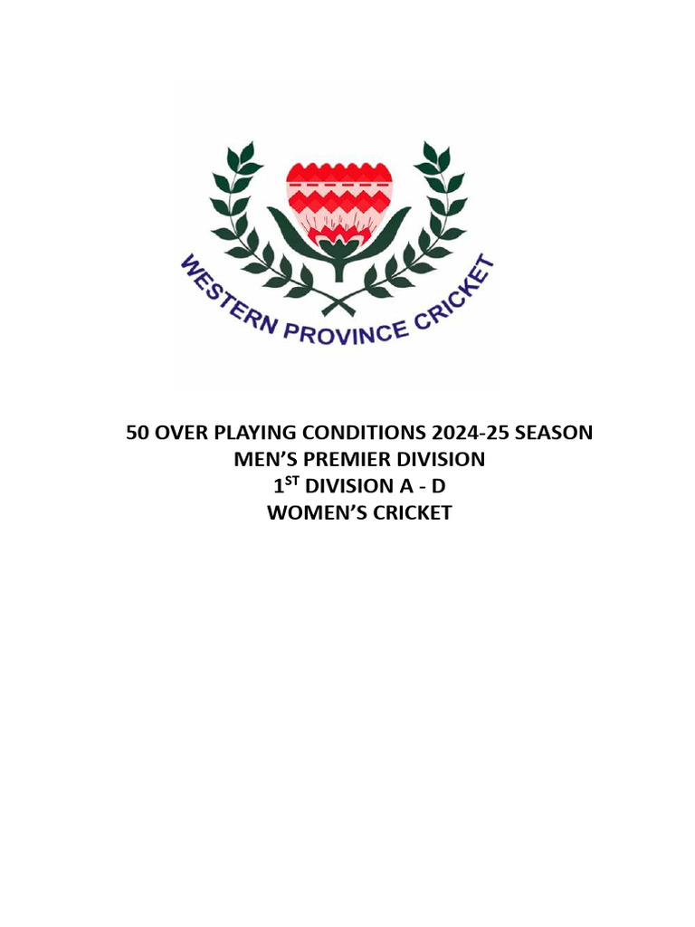 Wpca 50 Over Playing Conditions 2024-25 | PDF | Cricket | Sports
