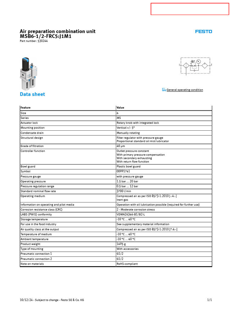 A.A 5 Festo DTS Service Unit Combination | PDF | Pressure | Pressure ...