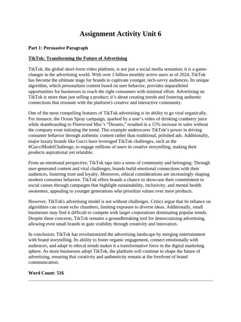 Assignment Activity Unit 6 | PDF | Advertising | Brand
