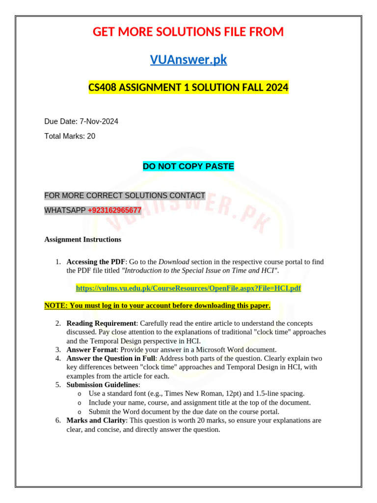 CS408 Assignment 1 Solution Fall 2024 | PDF | Microsoft Word | Software