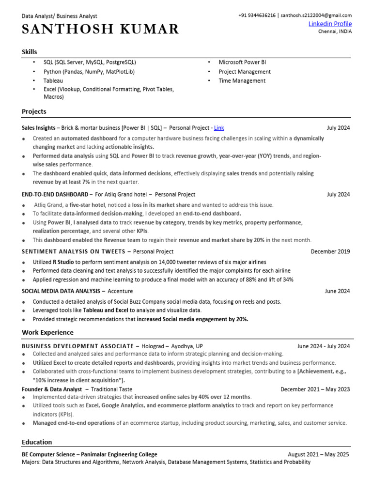 Santhosh Kumar Data Analyst | PDF | Data Analysis | Analytics