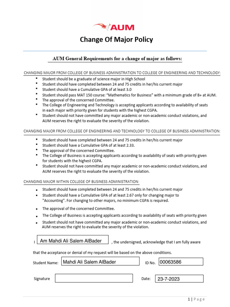 Signed Change of Major Policies and Procedures 2 | PDF