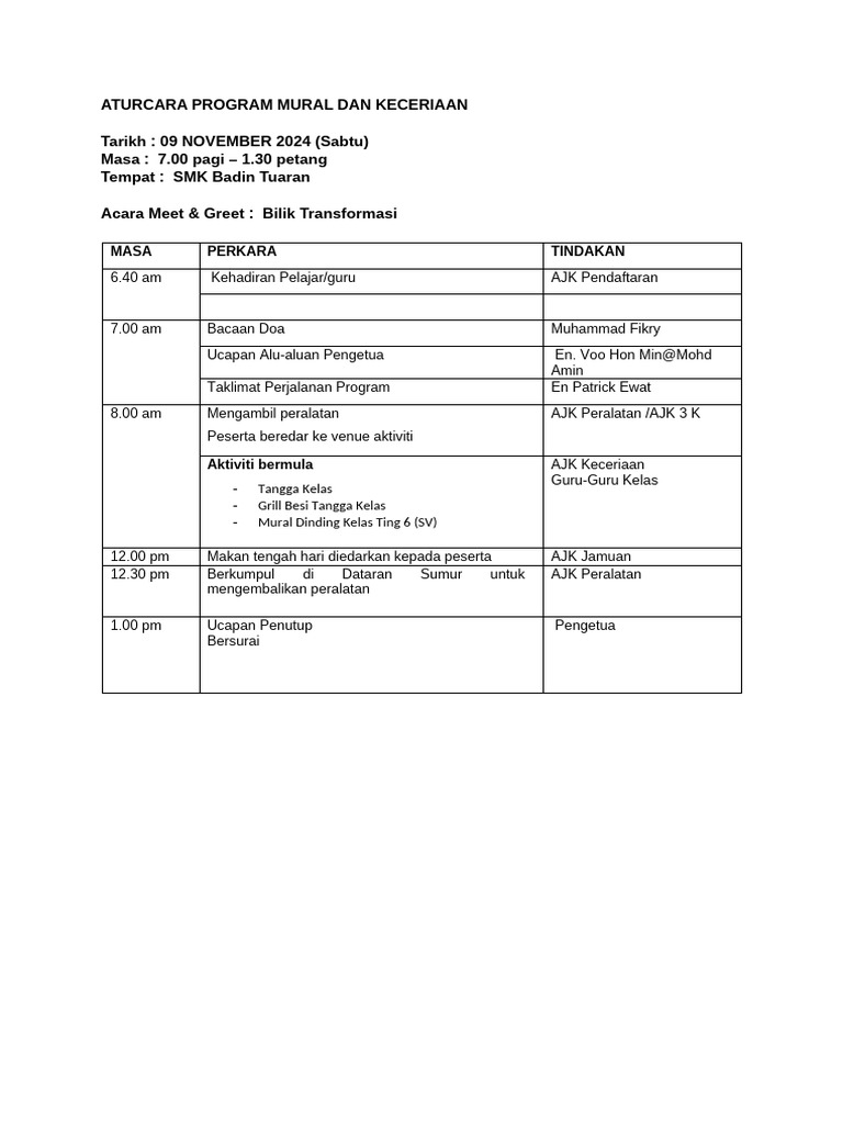 Program Mural SMK Badin 2024 | PDF