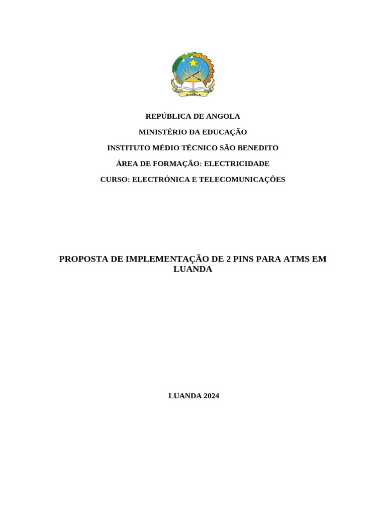 Sistema de Implementação de 2 PINS para ATMs em Luanda | PDF ...
