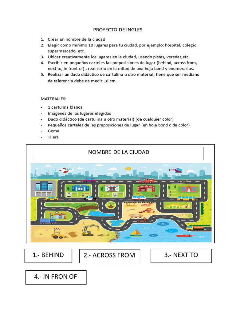 Proyecto de Inglés: Ciudad y Preposiciones | PDF