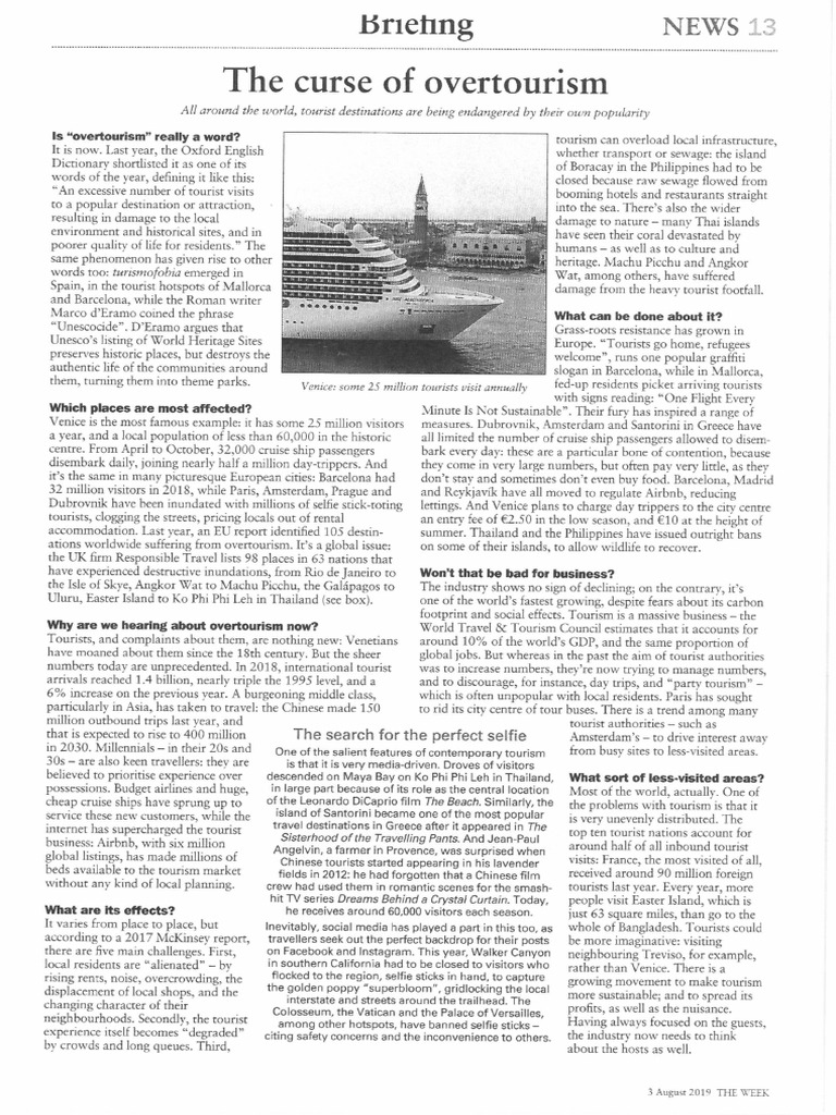 The Impact of Overtourism on Destinations | PDF | Service Industries ...