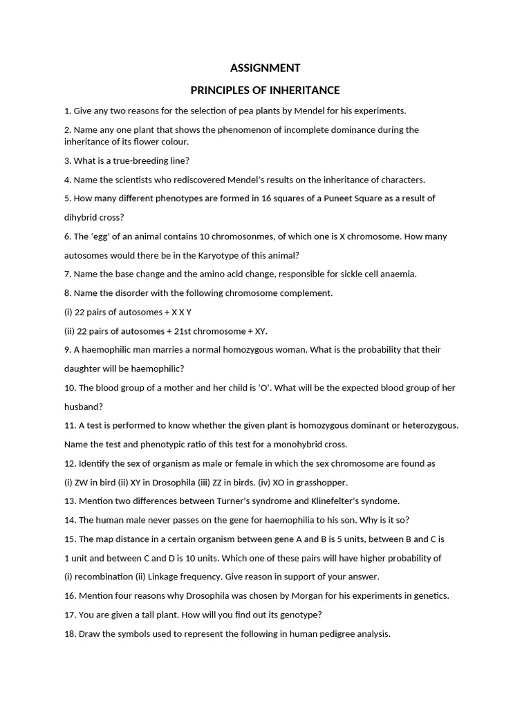 Principle of Inheritance Assignment | PDF | Dominance (Genetics) | Genotype